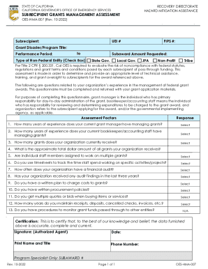 Fillable Online Form OES-HMA-007. Subrecipient Grants Management ...