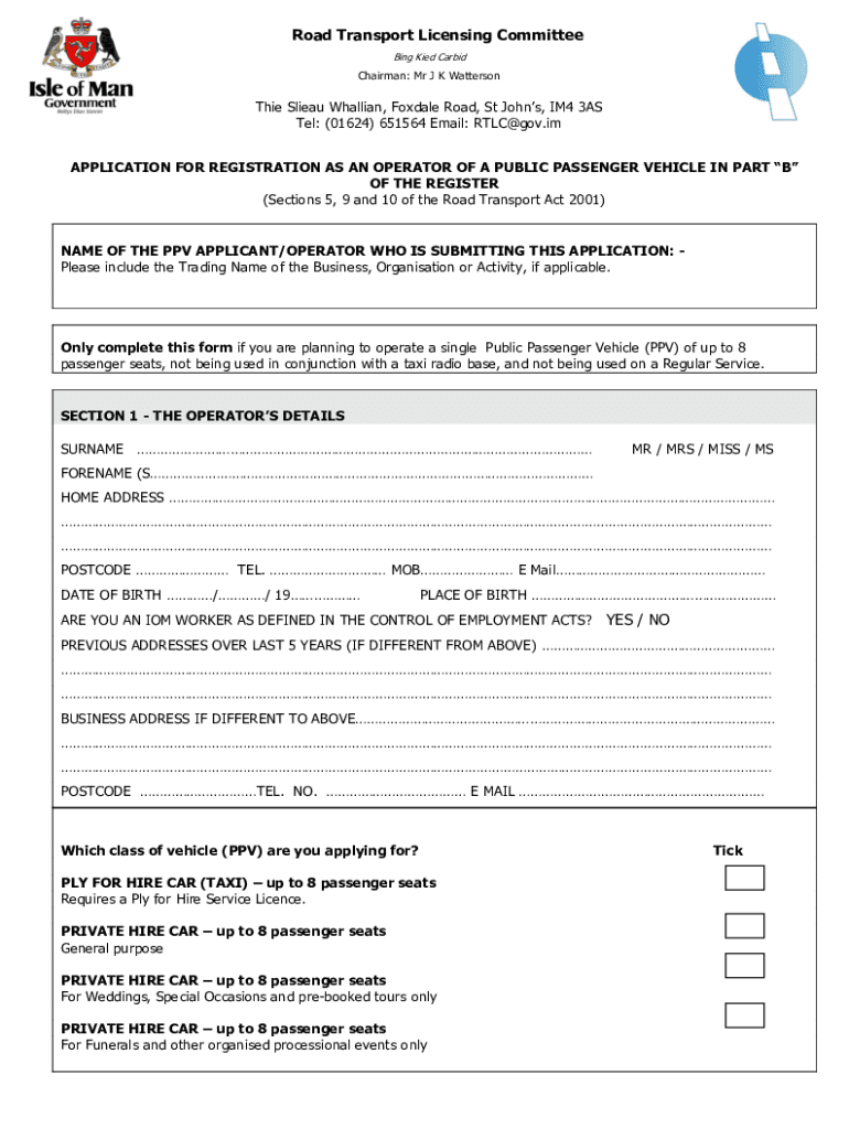 Fillable Online PPV Driver Licence Renewal Form - Isle of Man ...