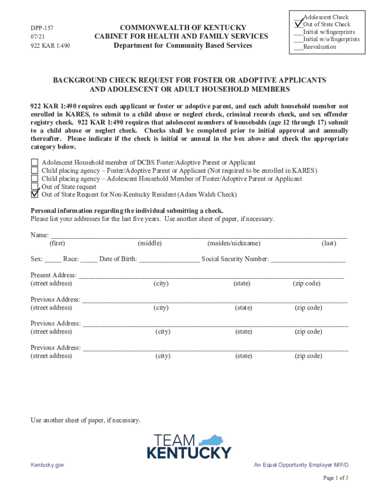Fillable Online Section 922 KAR 1:490 - Background checks for foster ...