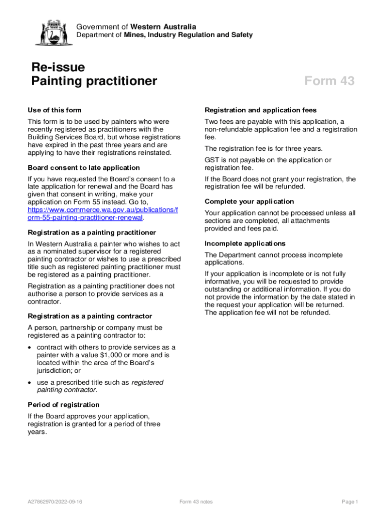 Fillable Online Re-issue Painting practitioner Form 43 Fax Email Print ...