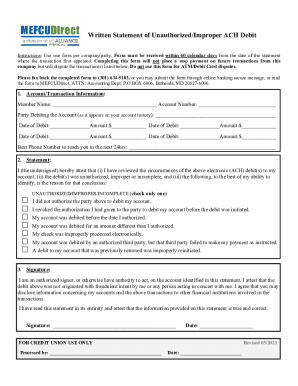 Fillable Online Written Statement of Unauthorized/Improper ACH Debit ...