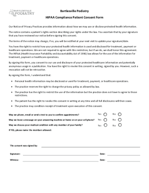 Fillable Online Bartlesville Podiatry HIPAA Compliance Patient Consent ...