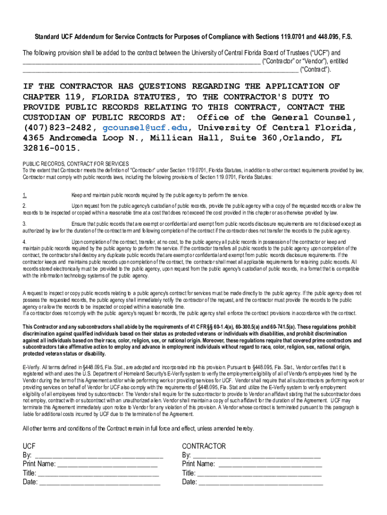 Fillable Online generalcounsel ucf Standard UCF Addendum for Service ...