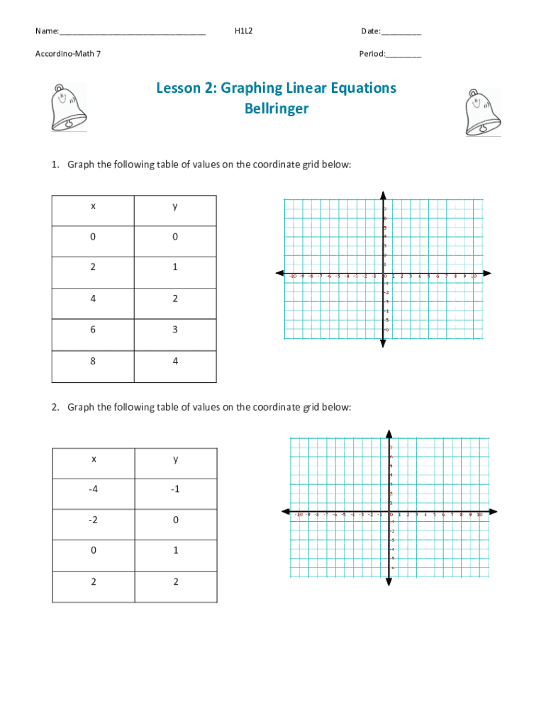 Fillable Online Graphing Linear Equations by First Creating a Table of ...