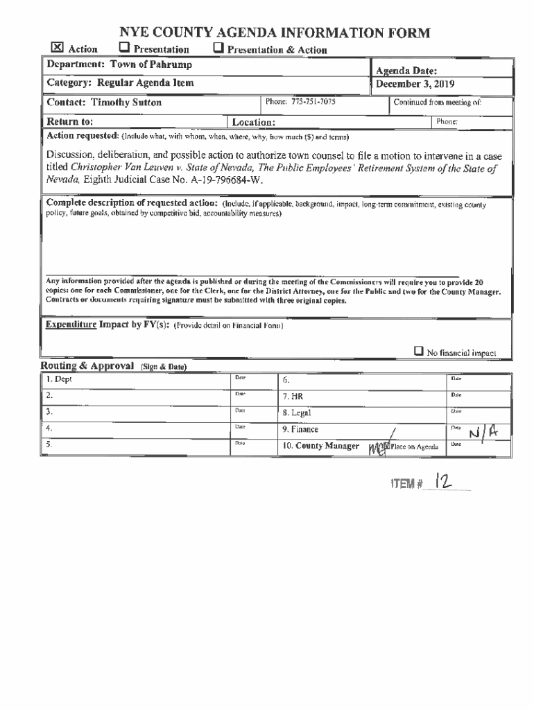 Fillable Online NYE COUNTY AGENDA INFORMATION FORM :TEM Fax Email Print ...
