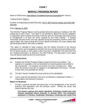 Fillable Online Form 7 - Monthly Progress Reportfeb2004.PDF Fax Email ...