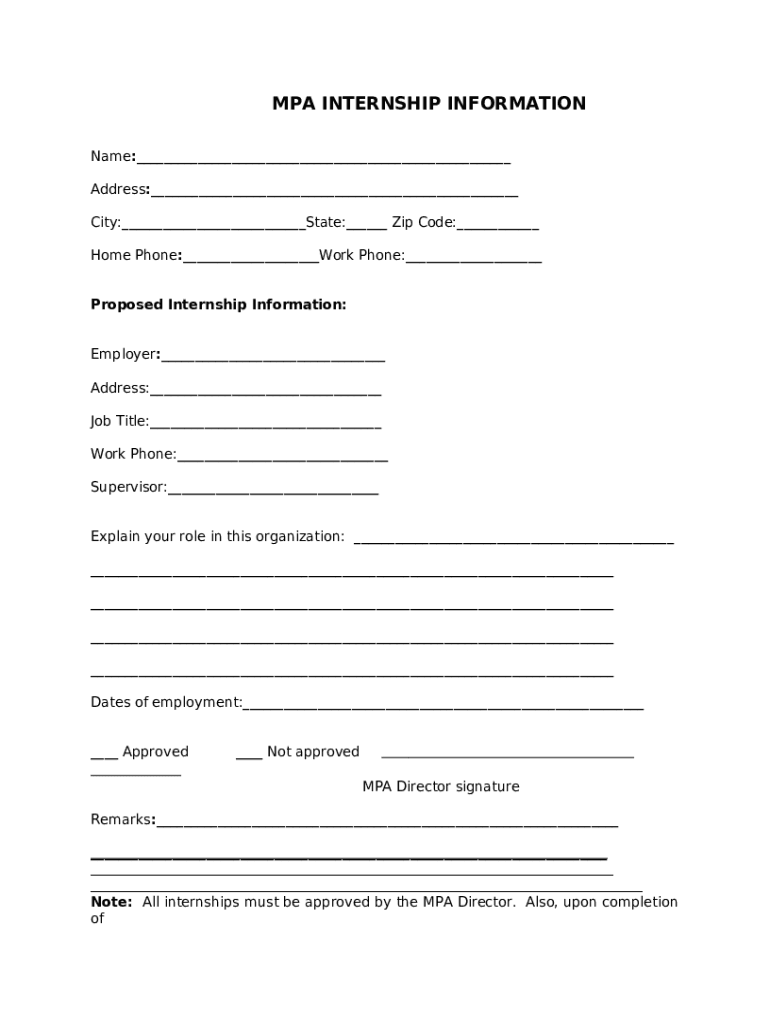 M.P.A. InternshipsSchool of Management Doc Template | pdfFiller