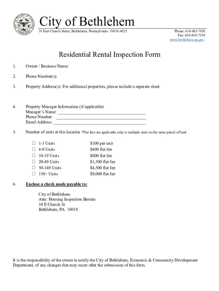 Fillable Online Residential Rental Inspection Form Fax Email Print ...