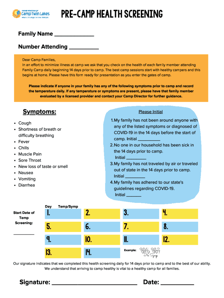 Fillable Online Pre-Camp Health Screening - UltraCamp Fax Email Print ...