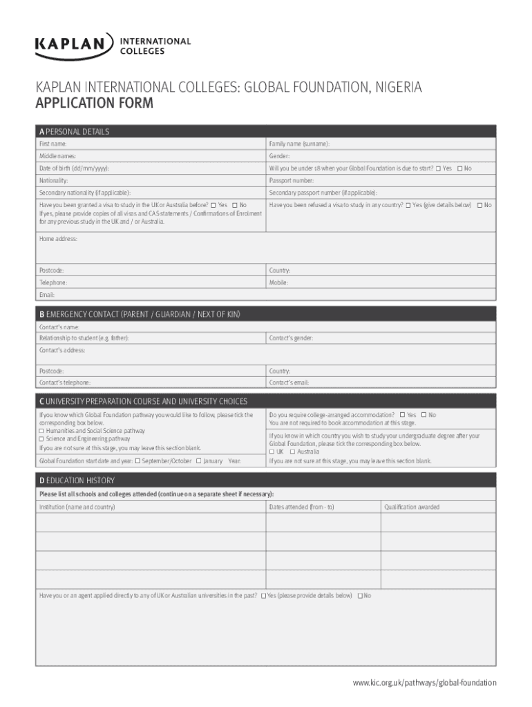 Fillable Online GLOBAL FOUNDATION, NIGERIA APPLICATION FORM Fax Email ...