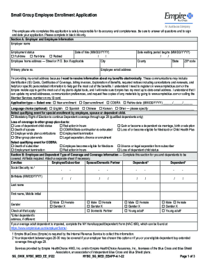 Fillable Online Employee Enrollment Application For Small Groups Nevada ...