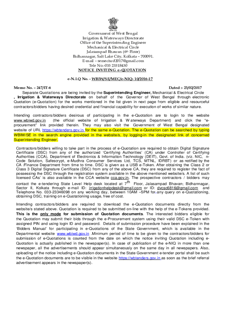 Fillable Online wbiwd gov Jalasampad Bhawan (6th Floor) Fax Email Print ...