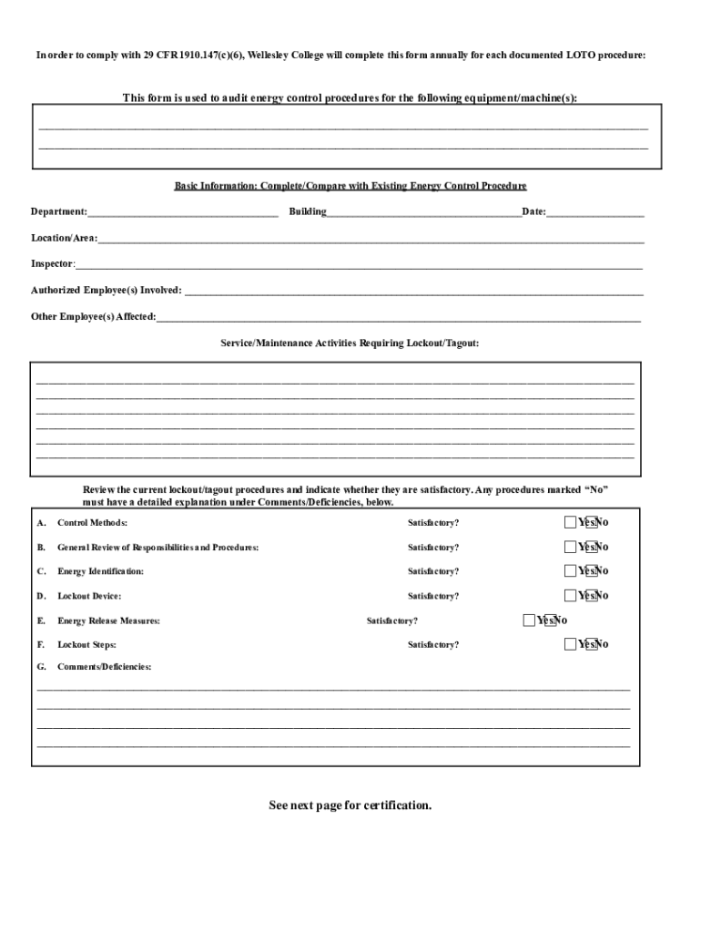 Fillable Online Appendix E: Periodic LOTO Inspection Form Fax Email ...