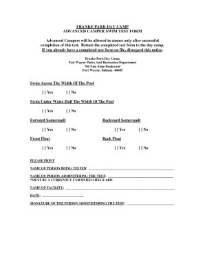 Fillable Online 20 AC SWIM TEST FORM Fax Email Print - pdfFiller