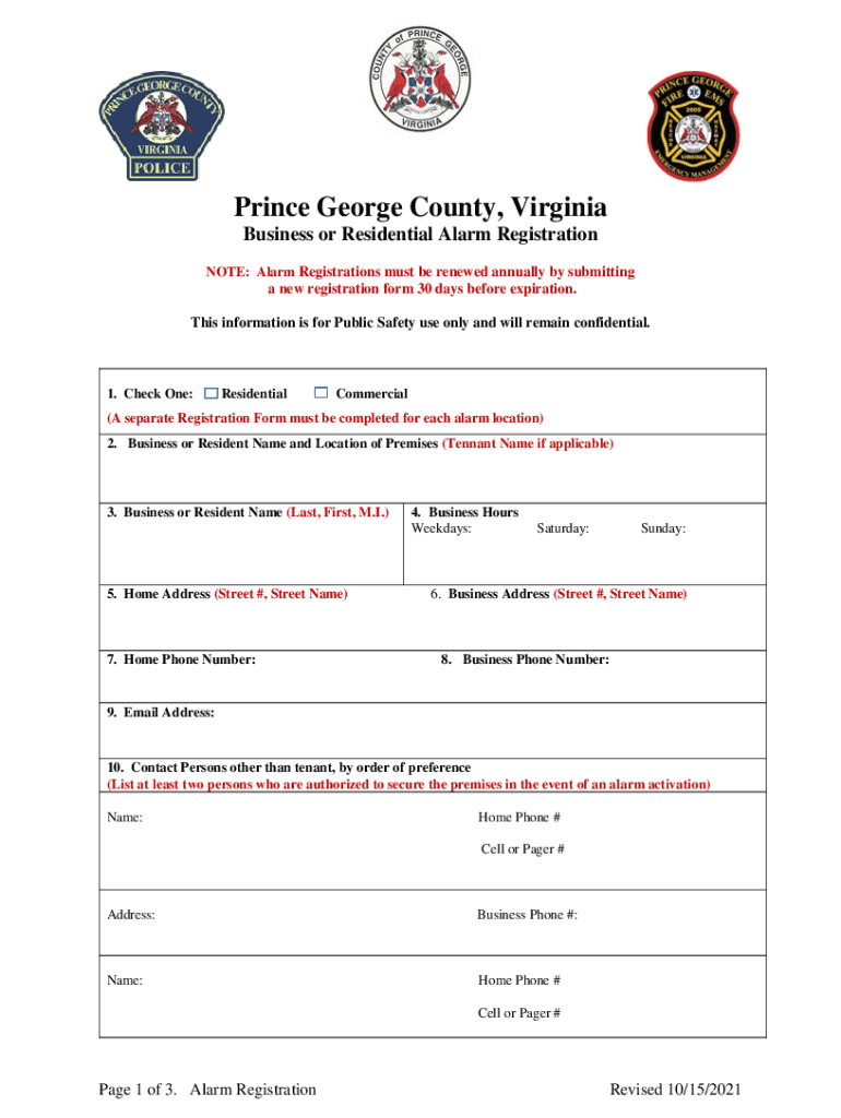 Fillable Online City of Virginia Beach - Alarm Registration Form Fax ...