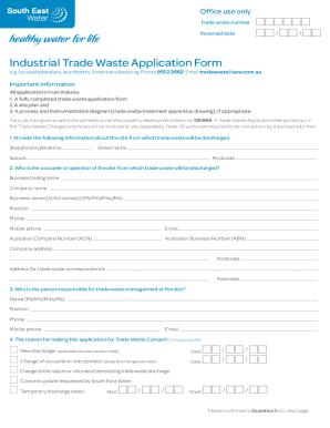 Fillable Online Industrial Trade Waste Application document. Industrial ...