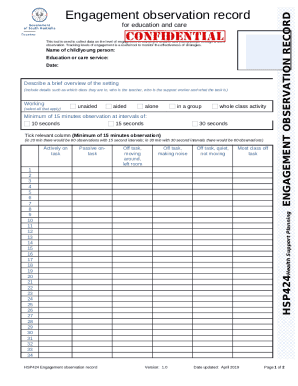 HSP424 Interoception engagement observation record. A used to grant ...