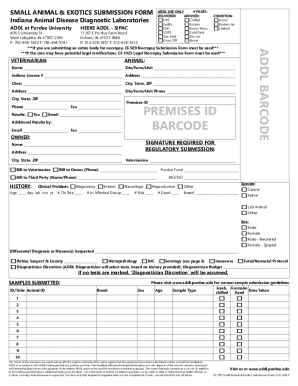 Fillable Online vet purdue Small Animal & Exotics Submission Form Fax ...