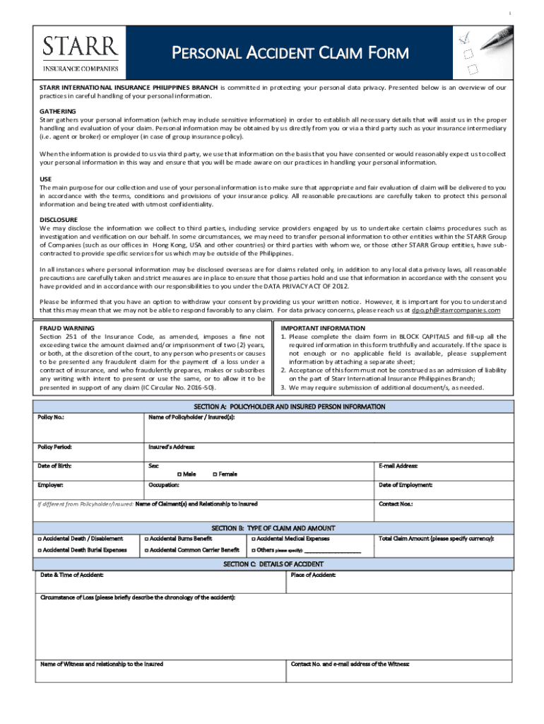 Fillable Online Starr AssistCard - Claim Form Fax Email Print - pdfFiller