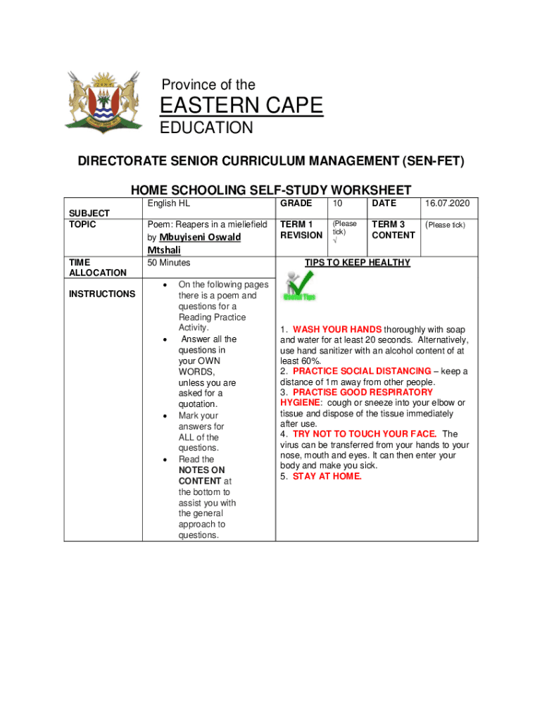 Fillable Online EASTERN CAPE - EC Curriculum Fax Email Print - pdfFiller