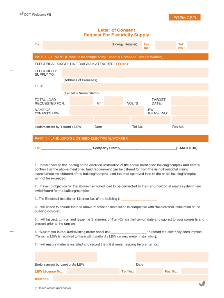 Fillable Online Letter of Consent Request For Electricity Supply ...