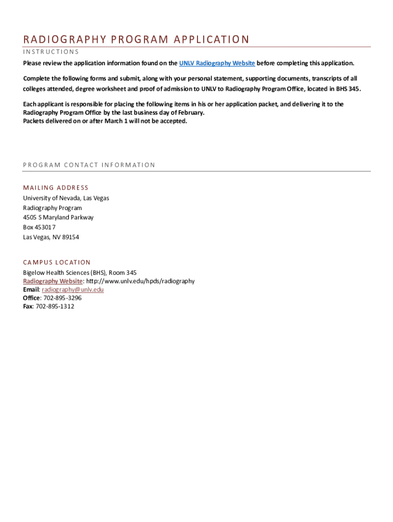 Fillable Online Application for Admission - School of Radiologic Technology Fax Email Print ...