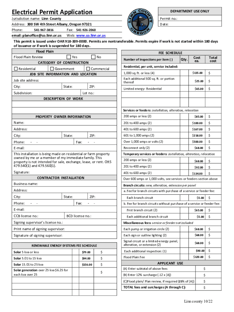 Fillable Online Electrical Permit Application - Linn County Fax Email ...