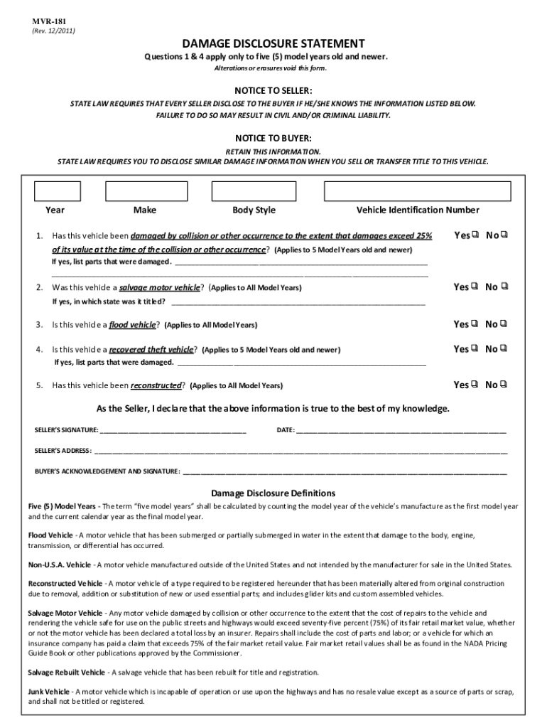 Fillable Online Damage Disclosure Statement Fax Email Print - pdfFiller