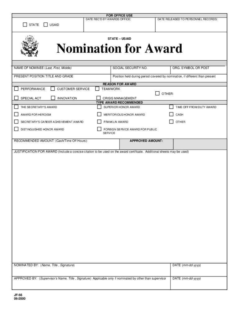 Fillable Online Recognition Program and Nomination Form Fax Email Print - pdfFiller
