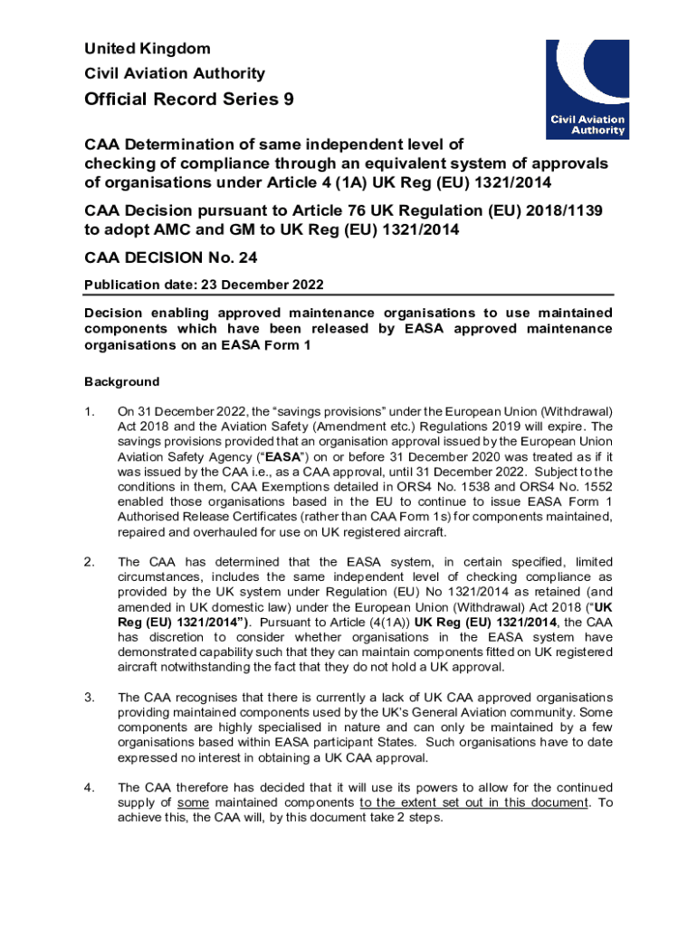 Fillable Online ORS9 CAA Decision No 24. Decision enabling approved ...