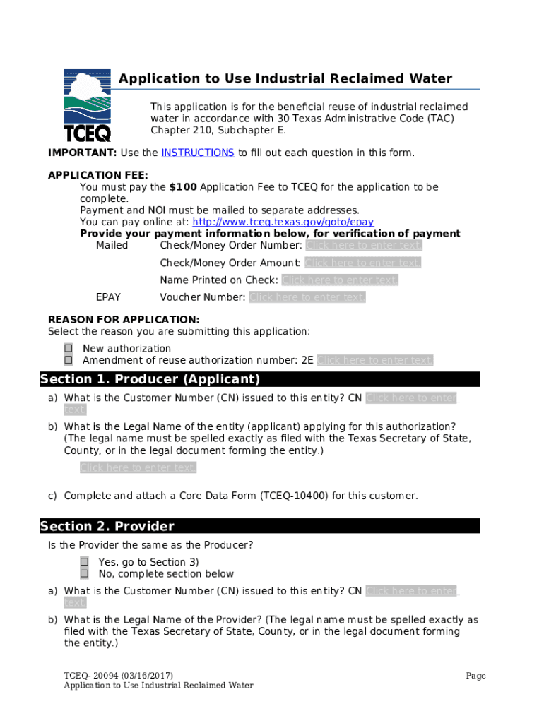 Application to use Industrial Reuse Water. NOT under TPDES General Permit TXG110000 Doc Template ...