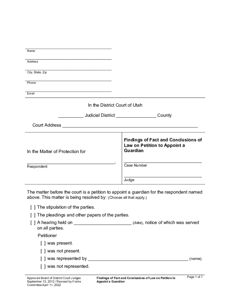 Fillable Online Findings of Fact and Conclusions of Law on Petition to ...