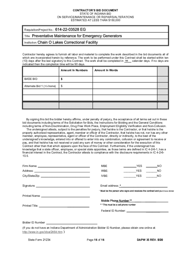Fillable Online State Form 21234 Page 16 of 16 DAPW 35 REV. ... Fax ...