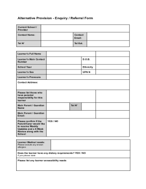 Fillable Online Alternative Provision - Enquiry / Referral Form Fax ...