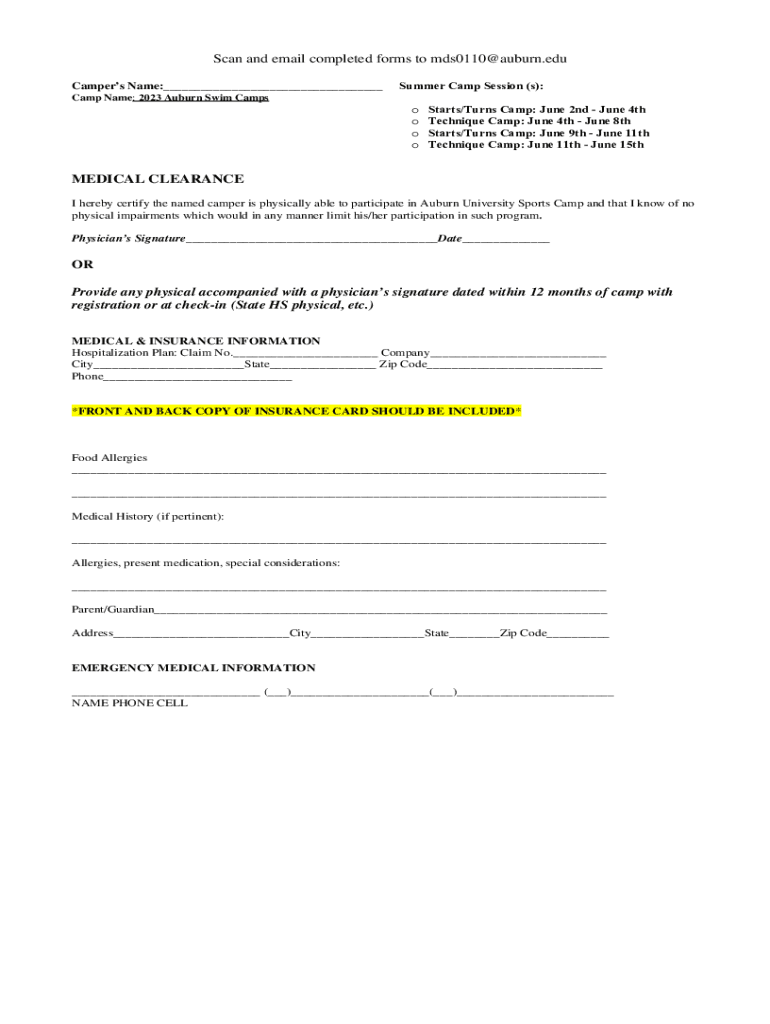 Fillable Online Scan and email completed forms to mds0110auburn.edu Fax Email Print - pdfFiller