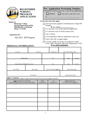 Fillable Online REGISTERED NURSING PROGRAM APPLICATION Pre Fax Email ...