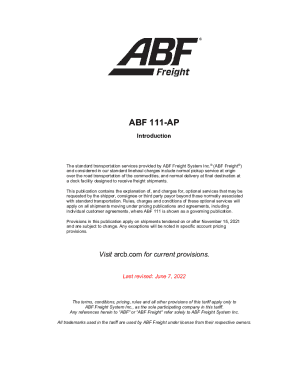 Fillable Online ABF 111-AK. Effective Rules and Special Service Charges ...