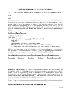 DEPENDENT ELIGIBILITY CERTIFICATION Doc Template | pdfFiller