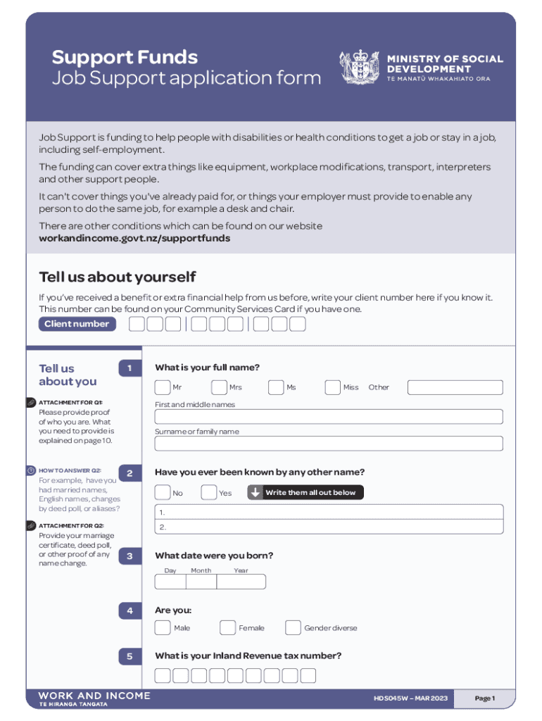 Fillable Online Support FundsJob Support application formHDS045W. If ...