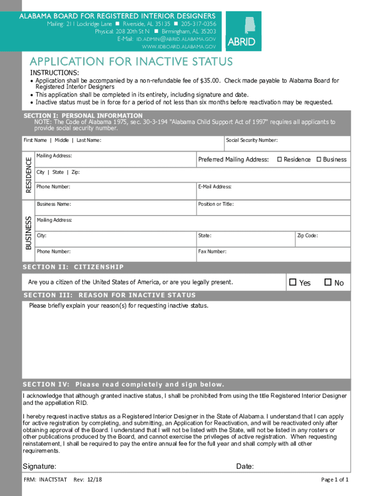 Fillable Online abrid alabama Alabama Board for Registered Interior ...