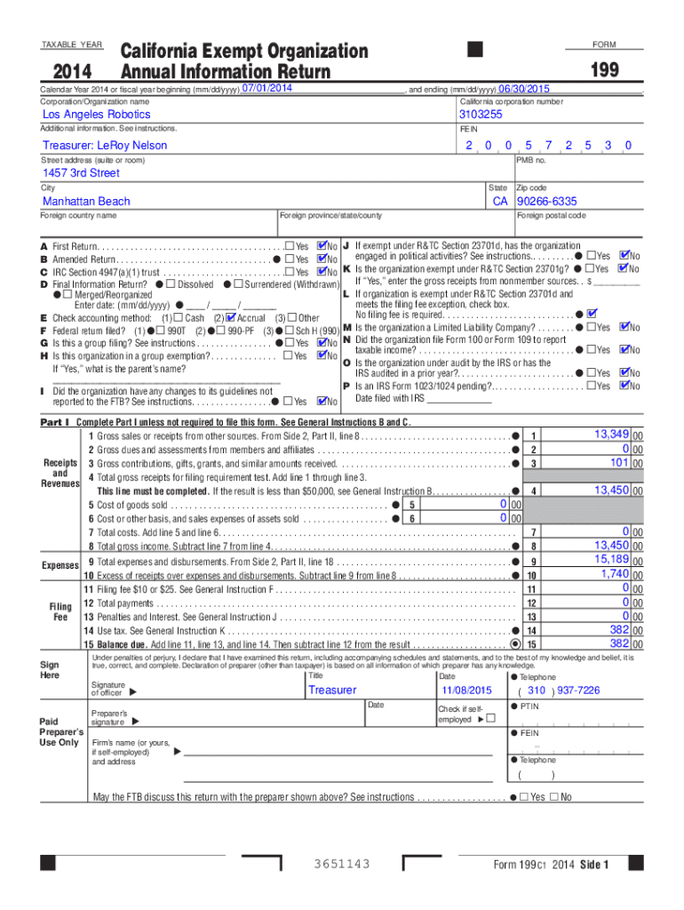 Fillable Online California Exempt Organization Annual Information ...
