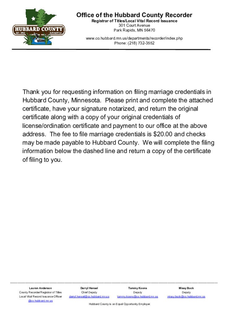 Fillable Online Hubbard County Birth, Marriage, Death Certificates Fax ...