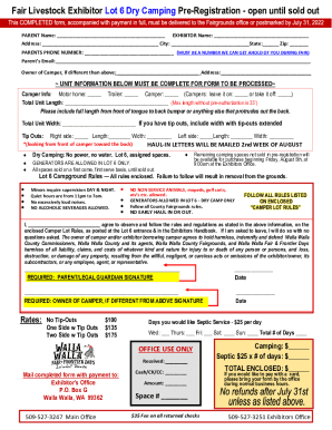Fillable Online Fair Livestock Exhibitor Lot 5 Camping Pre-Registration ...