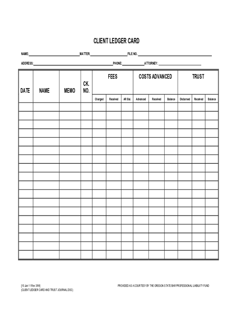 Fillable Online Client Ledger Card Form. Organizations Fax Email Print ...