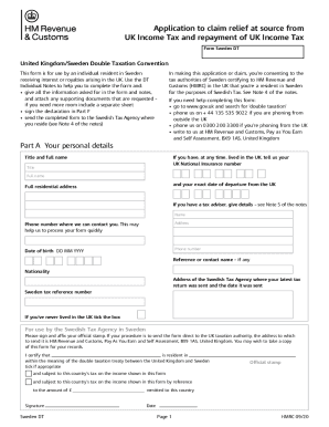Fillable Online Form Sweden DT. Application to claim relief at source ...