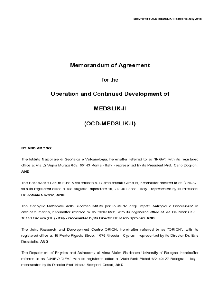 Fillable Online Memorandum of Agreement Operation and Continued ...