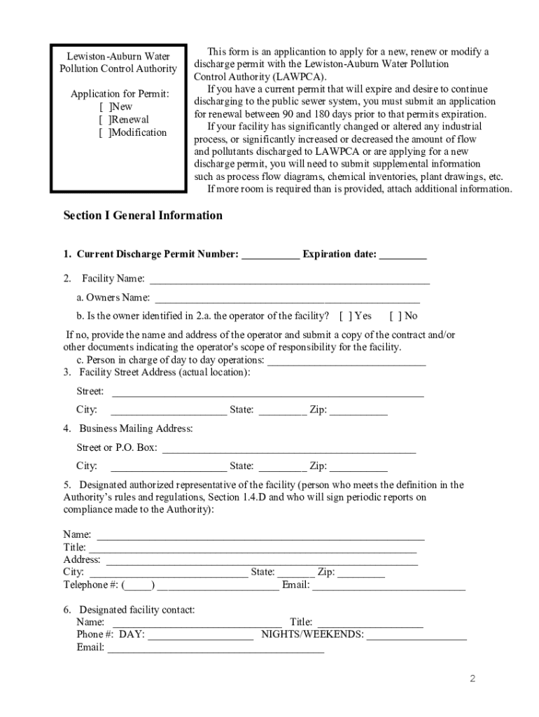 Fillable Online Application for Temporary Permission to Discharge ...