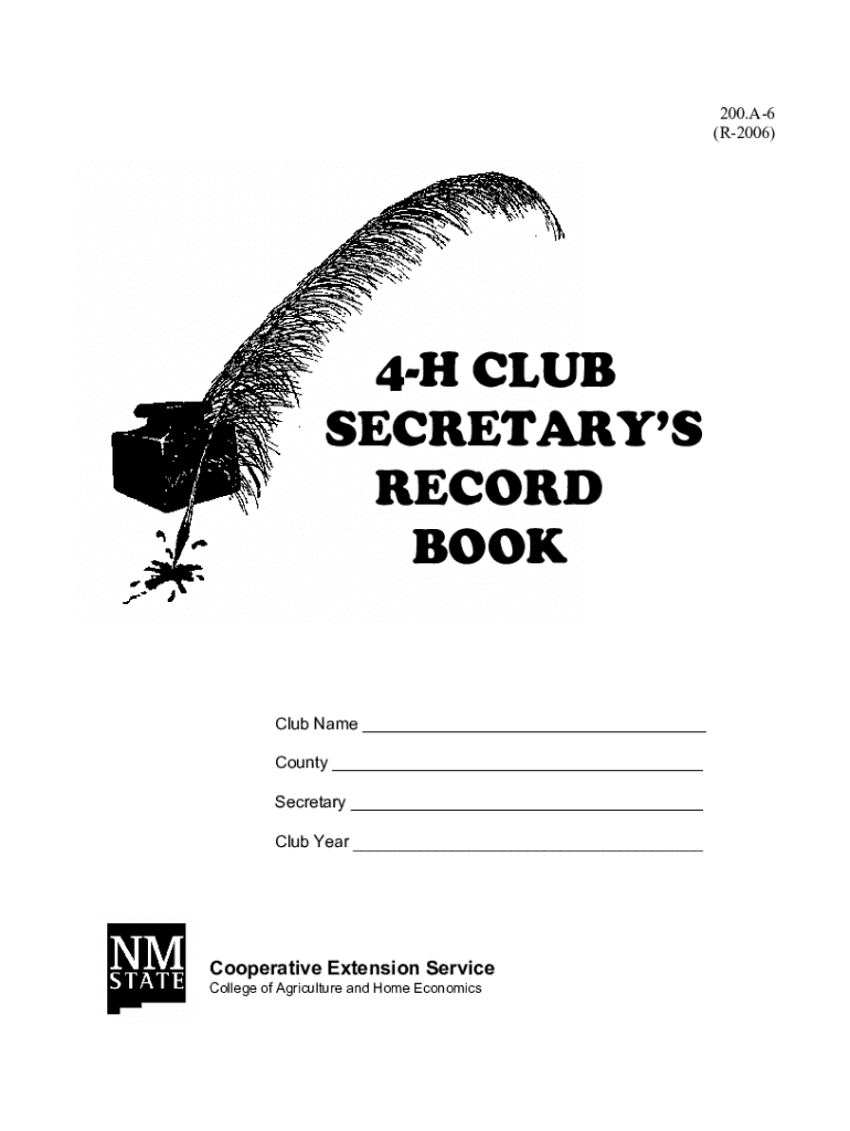 Fillable Online 4-H Club Secretary's Record Book. Record Book Fax Email ...