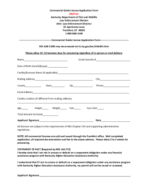 Fillable Online fw ky Commercial Guide License Application Form Fax ...