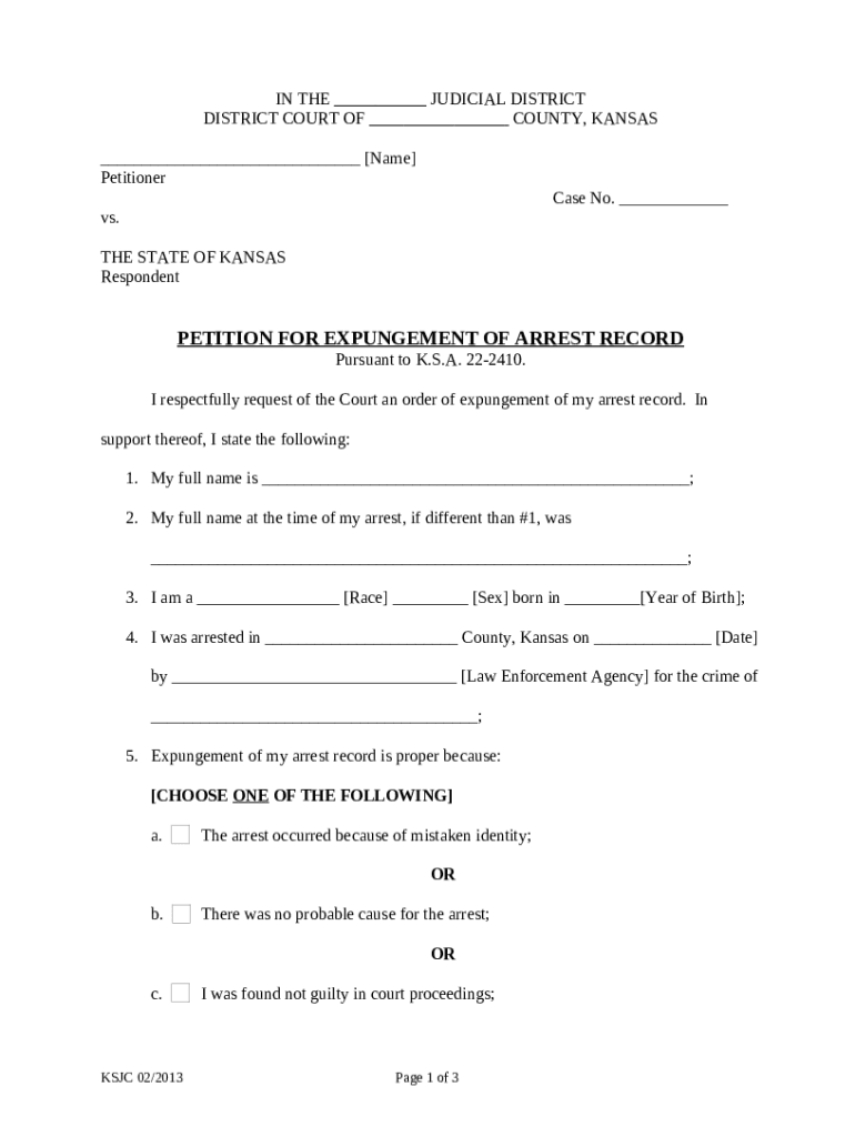 PETITION FOR EXPUNGEMENT OF CONVICTION OR ... Doc Template | pdfFiller